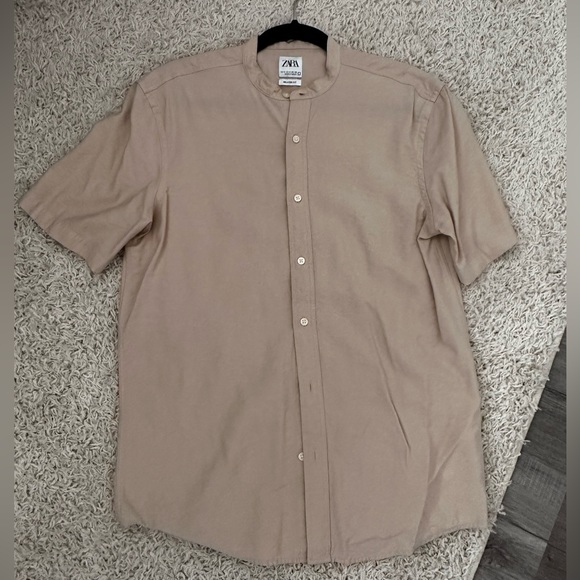 Zara | Shirts | Zara Collarless Relax Fit Button Up Beige | Poshmark